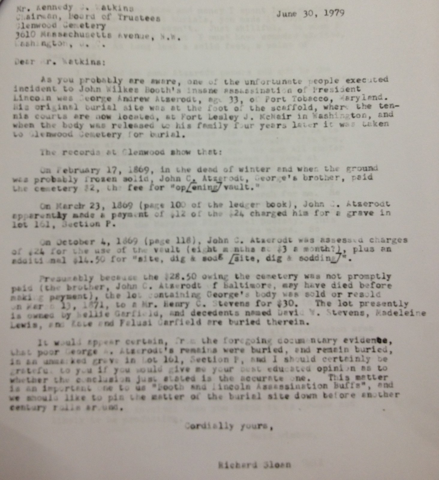 Letter to Glenwood about Atzerodt’s burial | LincolnConspirators.com